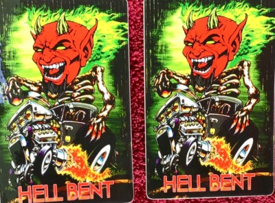 4 PACK HELL BENT HOT ROD MOTORCYCLE BIKER RAT FINK TOOLS GUNS STICKERS ...