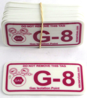 Gas Isolation Point Tags, G-8, 3"Lx1.5"W, Magenta on White, Qty 15 Free ...