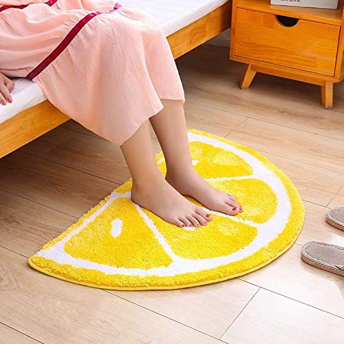 18"x26" Semicircle Half Round Yellow Lemon Soft Plush Bath Mat Anti ...