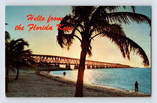 Postcard Florida Keys FL Bahia Honda Bridge Sunset 1960s Unposted ...