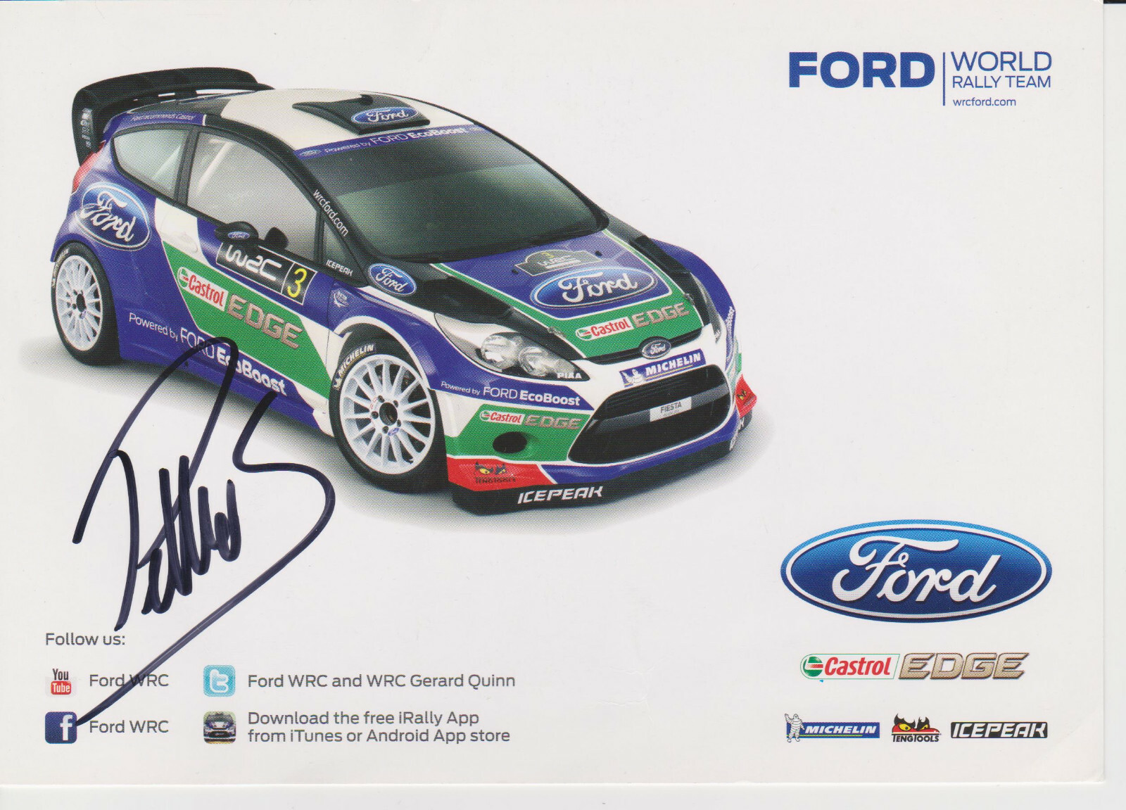 Petter Solberg NOR Ford Fiesta RC WRC Rally Genuine Hand Signed Card ...