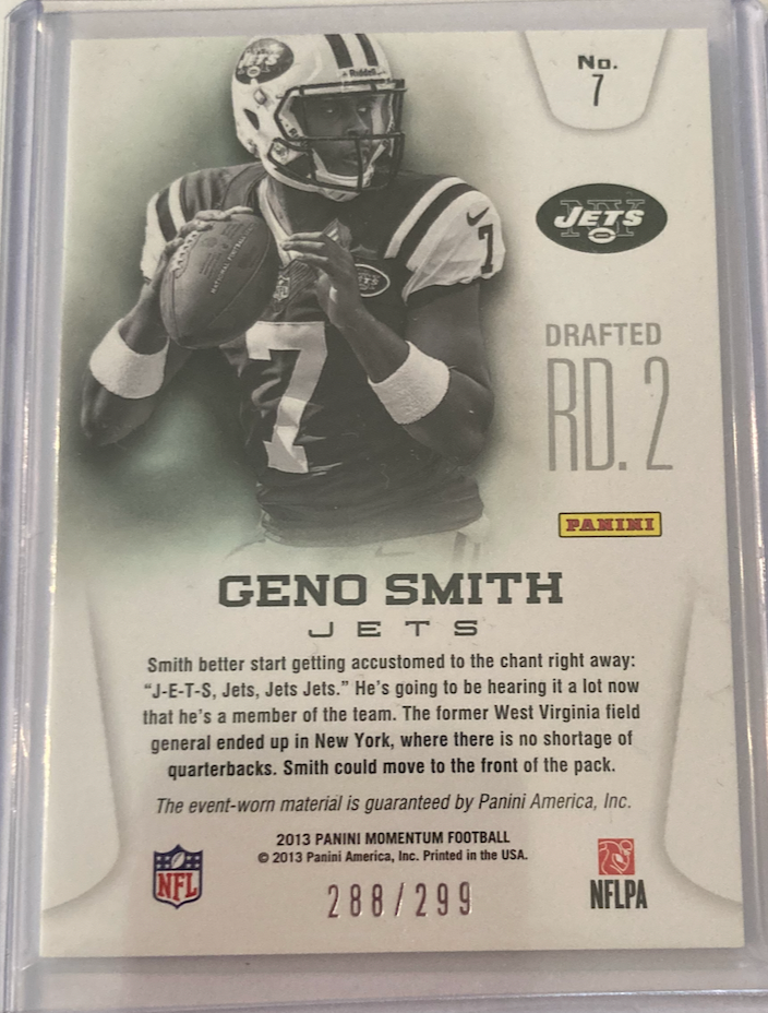 Geno Smith 2013 Panini Momentum Quad Patch RC Rookie 288/299 Seahawks ...