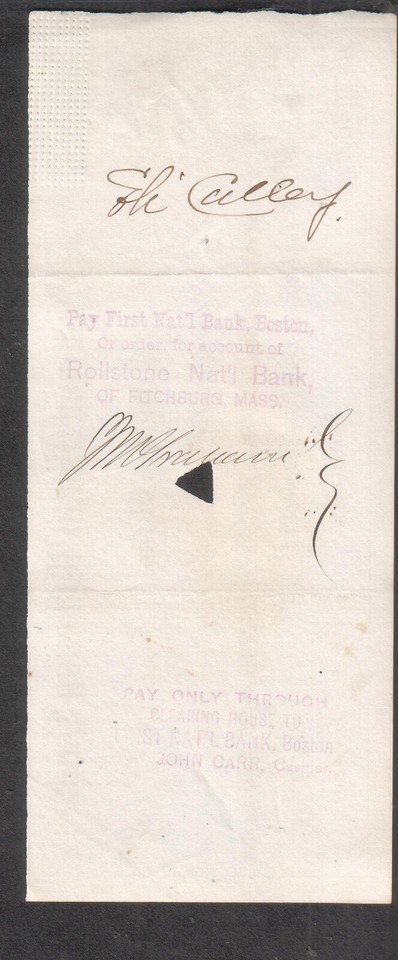 Sep 8 1880 revenue stamped paper check National Mount Wollaston Bank ...