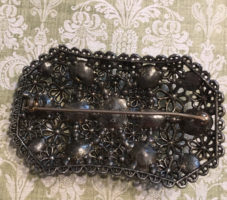 Vtg New England Glassworks Etruscan Filigree Amber Topaz Glass Brooch ...