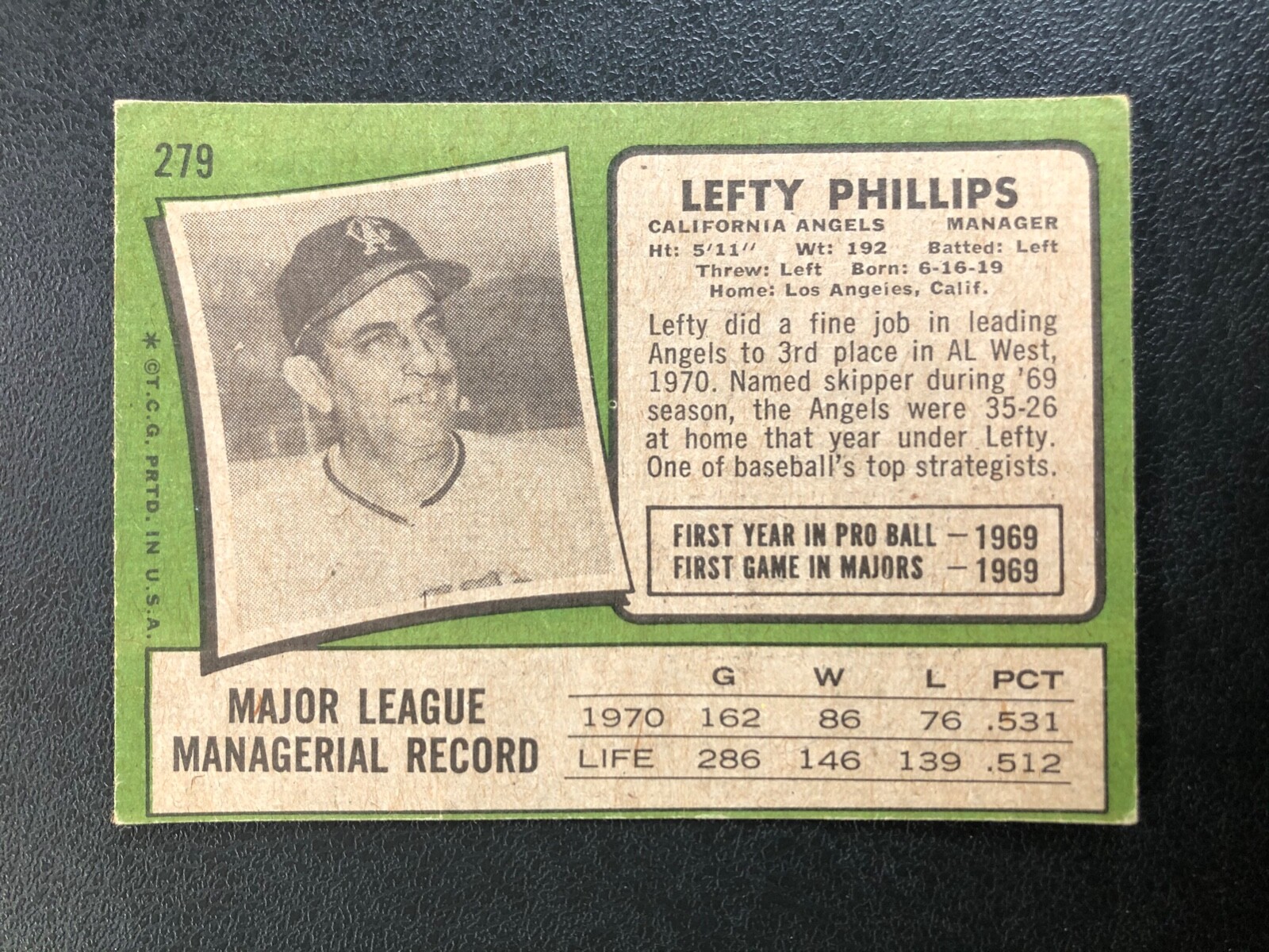 LEFTY PHILLIPS 1971 TOPPS VINTAGE BASEBALL CARD #279 ANGELS | eBay