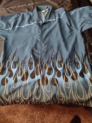 Vtg Anchor Blue Flame shirt 100% polyester shirt collar button up XXL ...