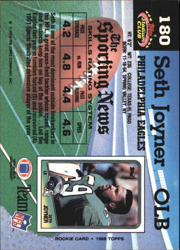 1992 Stadium Club Football Card #180 Seth Joyner | eBay