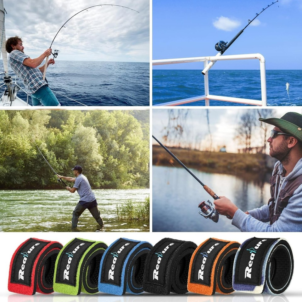 12x Fishing Rod Wrap Tie Holder Strap Bands Fastener Ties Fishing Kit ...