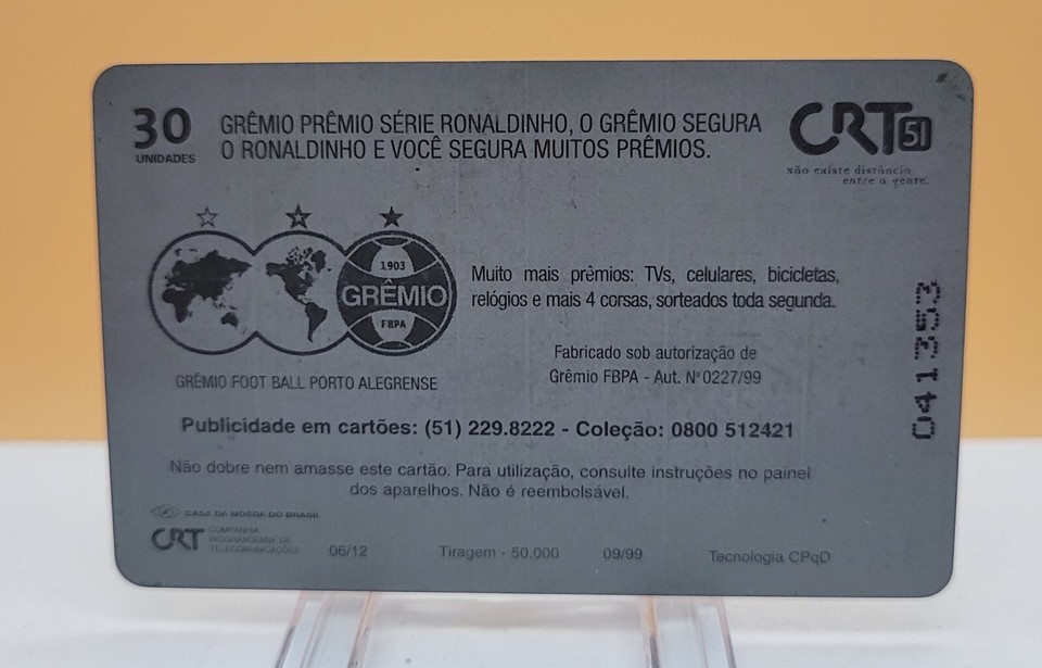 1999 Gremio Phone Card Ronaldinho Gremio Premio Serie Ronaldinho Rookie ...