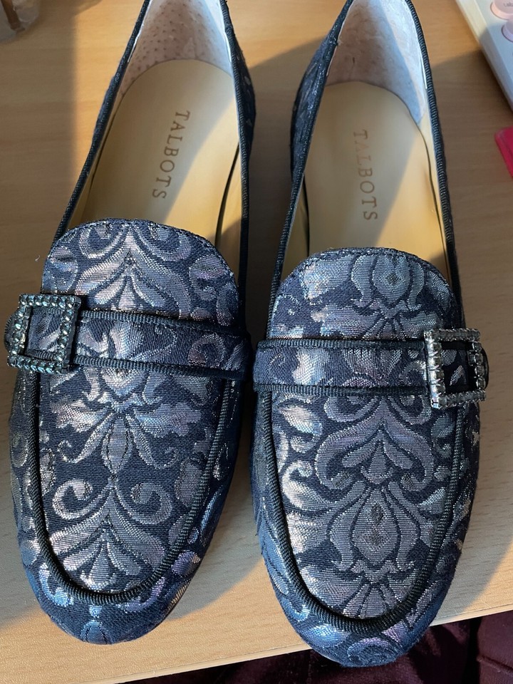 EUC 7 Talbots Black Silver Embossed Jacquard Metallic Flat Shimmer ...
