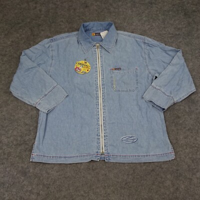 Energie Jacket Mens Medium M Blue Denim Jean Motorcycle Full Zip Butch ...