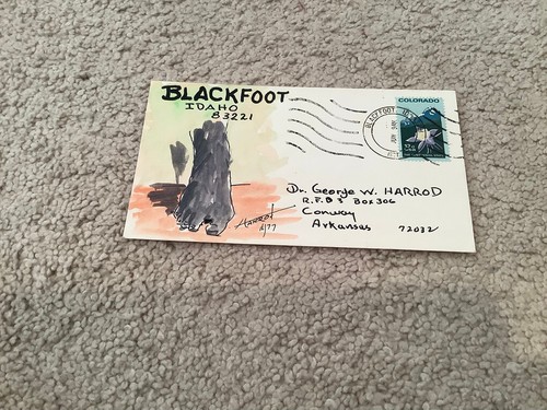 1977 BLACKFOOT Idaho: Signed FOLK ART WATERCOLOR Postal Cover GEORGE ...