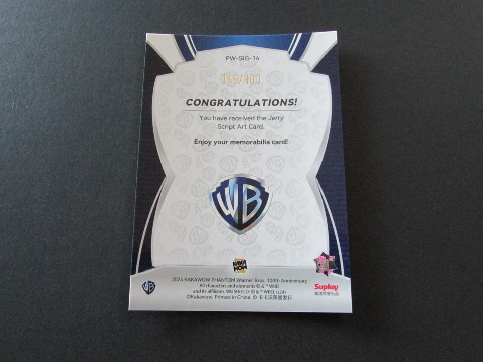 2024 Kakawow Warner Bros 100 Phantom Tom & Jerry PW-SIG-14 Script Art ...
