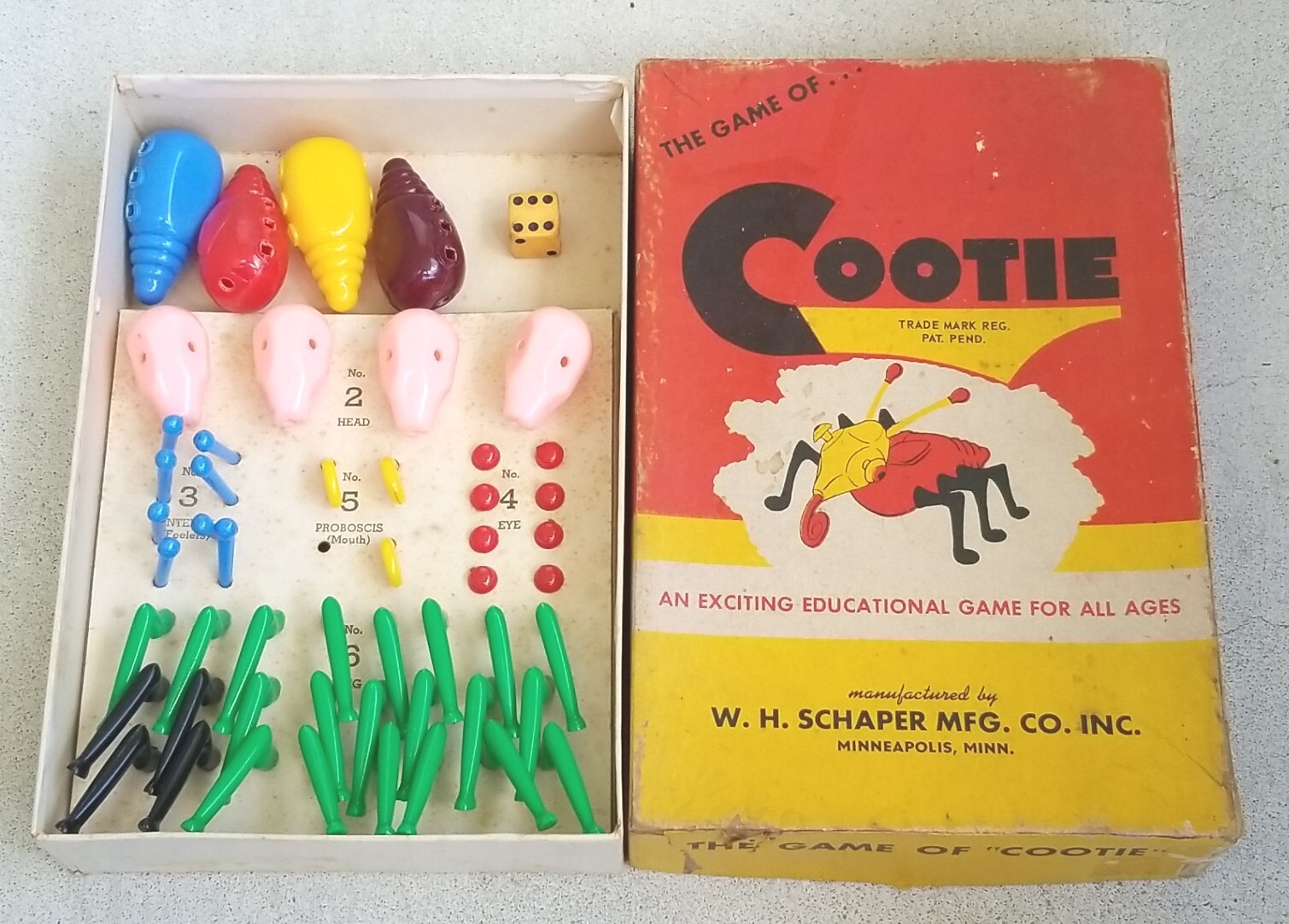 VTG The Game Of Cootie NEAR COMPLETE MISSING JUST 1 PIECE Schaper Mfg ...
