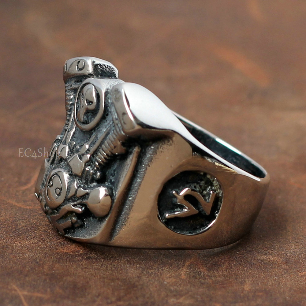 Men's Motorcycle V2 V-twin Engine Skull Motorbike Club 316L Stainless ...