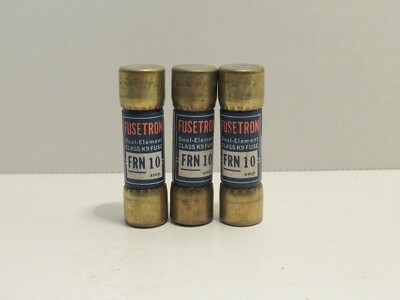 (LOT OF 3) FUSETRON FRN10 FRN 10 10A 10 AMP DUAL ELEMENT CLASS K9 FUSE ...