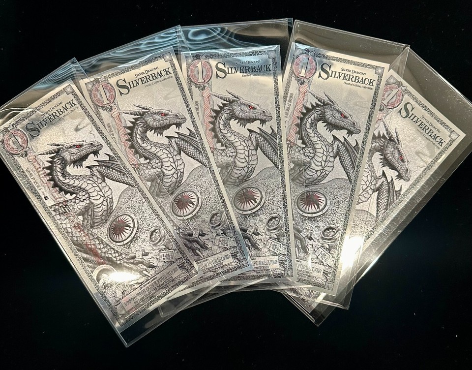 5X Silver Dragon Silverback Limited-Edition Note .999 Fine Silver Foil ...
