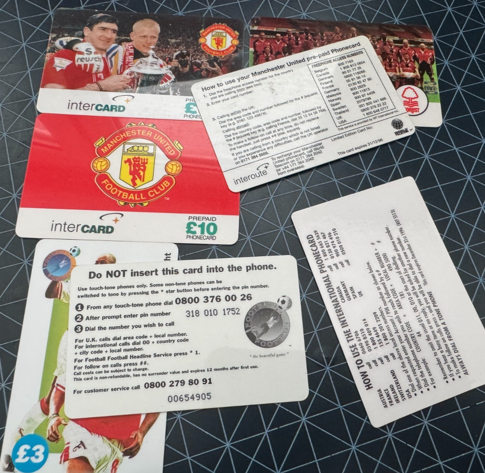 UK Phonecards - 6 x Football Themed Cards - Manchester Utd Nottm Forest ...