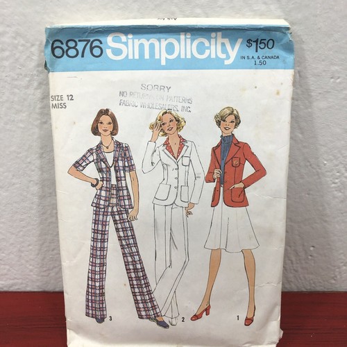 1975 Simplicity 6876 Miss Size 12 Pattern Unlined Jacket Pants Skirt | eBay