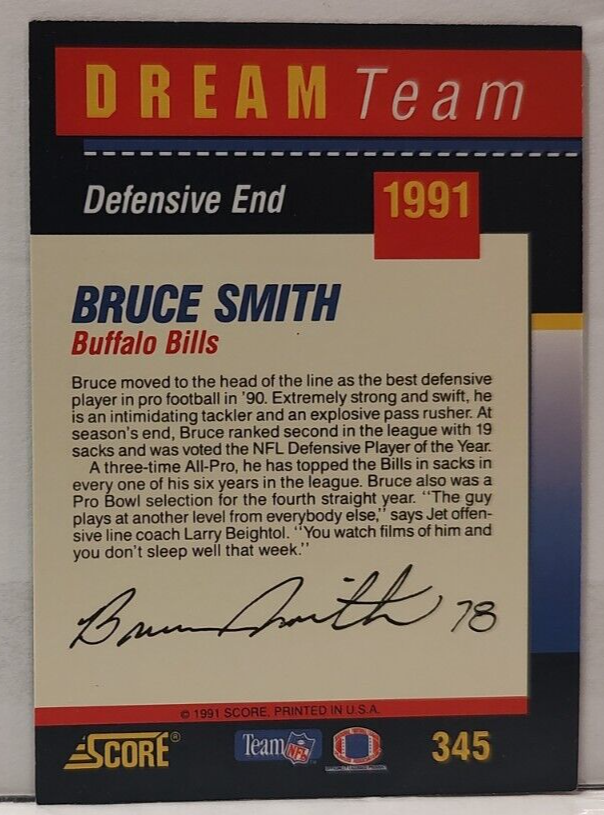 1991 - Score - Dream Team #345 Bruce Smith - Buffalo Bills | eBay