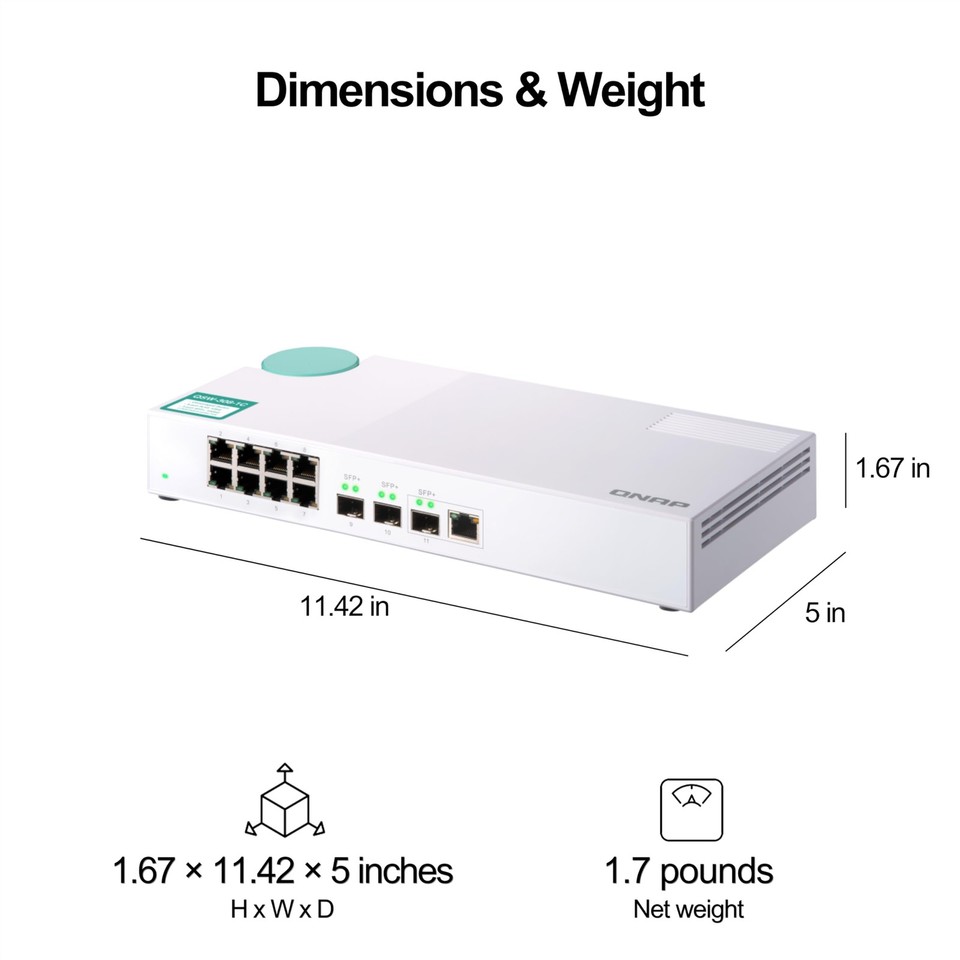 QNAP QSW-308-1C 10GbE Switch, with 3-Port 10G SFP+ (One 10GbE SFP+/RJ45 ...