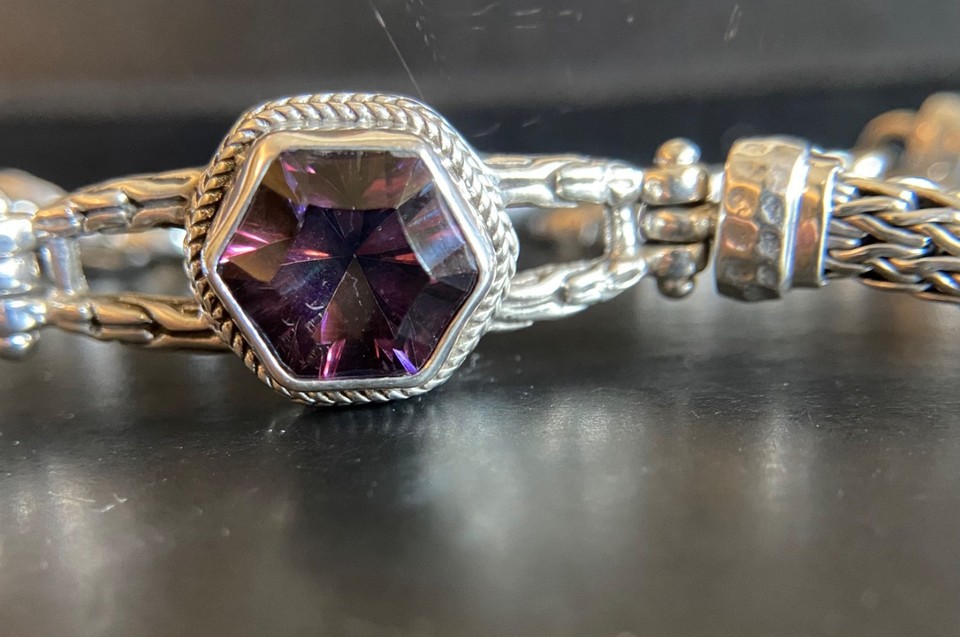 Sarda,Bali Made,Maroon Quartz &Sterling Chain Bracelet,Lobster Close ...