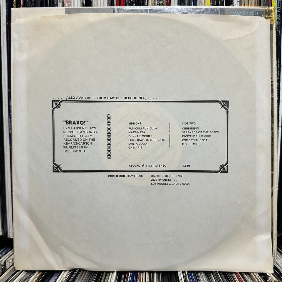 LYN LARSEN - PRESENTING AT THE WURLITZER ORGAN (VINYL LP) 1971!! RARE ...