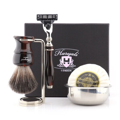 Men's Grooming Kit, Shaving Brush, 3 Edge Razor, High Steel Stand ...