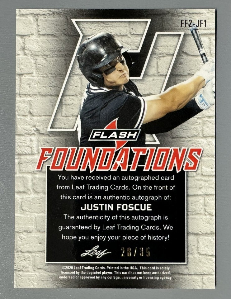 2020 Leaf Justin Foscue Flash Foundations Purple Auto 28/35 Rangers # ...