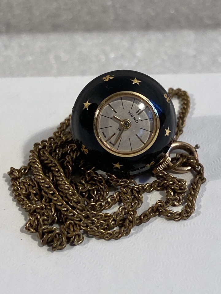 HENO 1960's Swiss Made 17 Jewel Ball Watch Stars & Clovers. Black. Gold ...