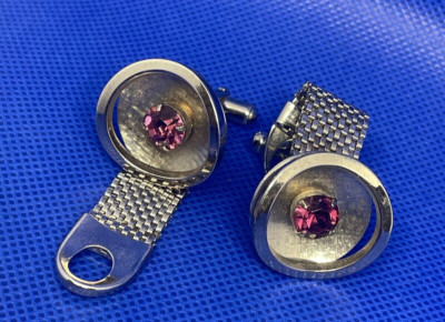 Vintage 70s/80s Swank? Wraparound Cufflinks Silver-Tone Mesh Purple ...