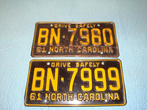 1961 North Carolina License Plate BN-7999 & BN-7980 | eBay