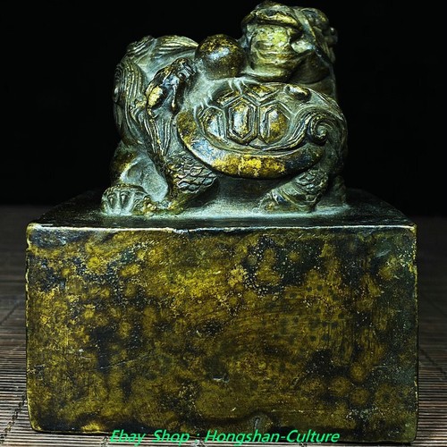 3.8'' Old Chinese Bronze Dragon Loong Turtle Tortoise Animal Seal Stamp ...