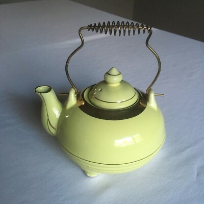 Vintage Ceramic Retro Green Gold Teapot. Metal Handle w/Heat ...