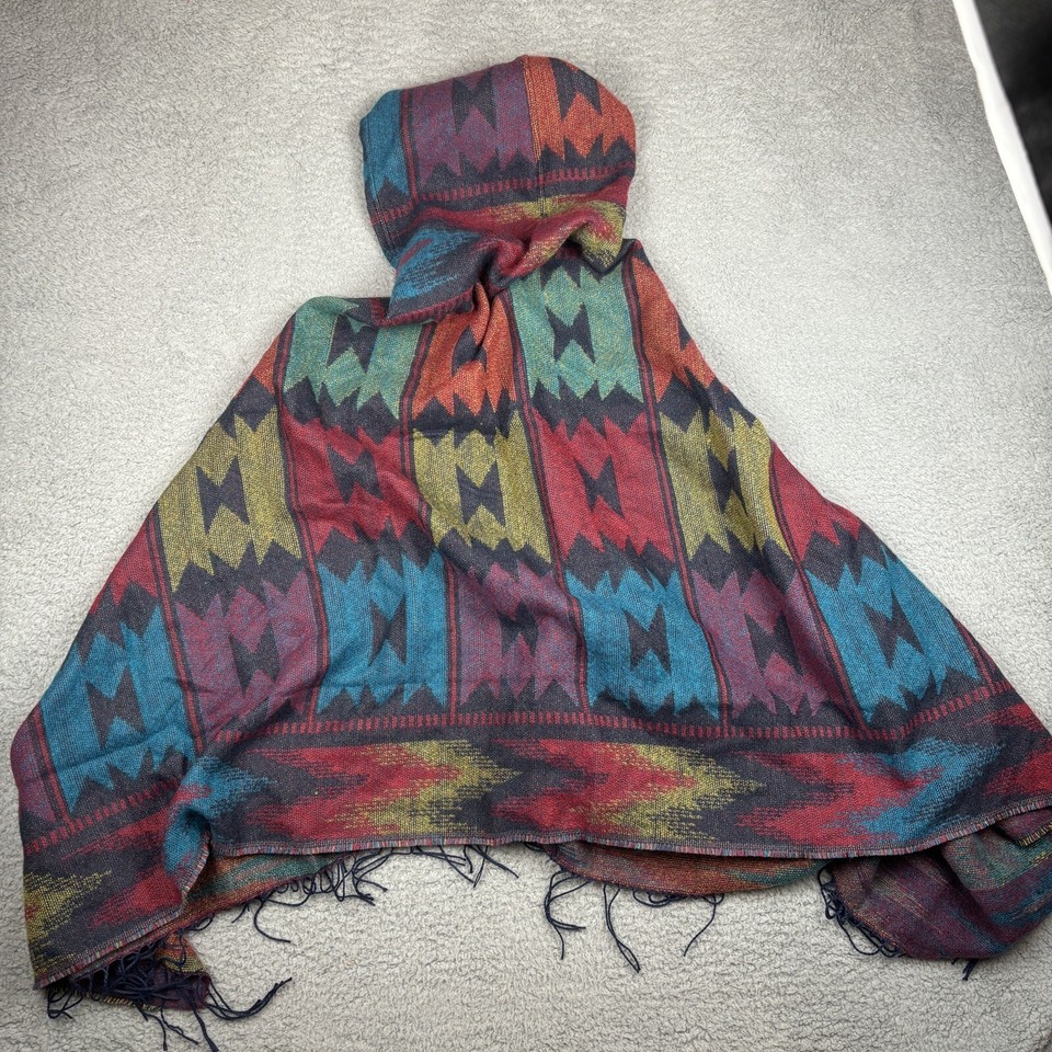 shawl wrap poncho women tribal aztec Hood western boho brown buckle ...