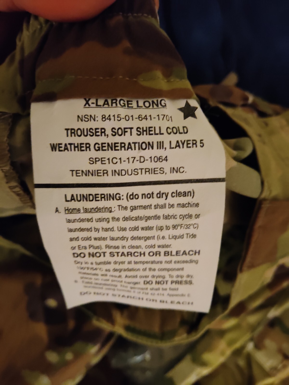 Trousers Soft Shell Cold Weather XL Long NSN 8415-01-641-1701 | eBay