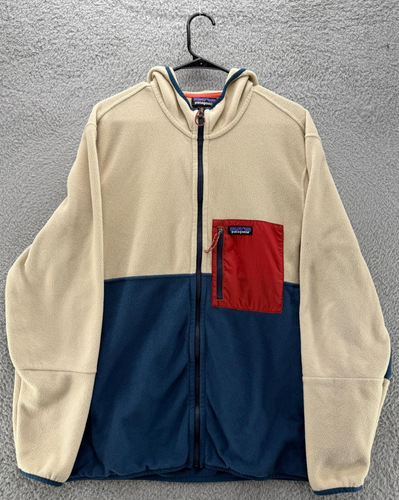 Patagonia Men’s XL Full Zip Fleece Jacket Blue Tan Colorblock Hooded ...