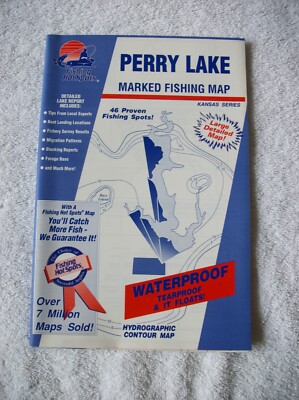Fishing Hot Spots Perry Lake Kansas Detailed Fishing Map~Blue & White ...