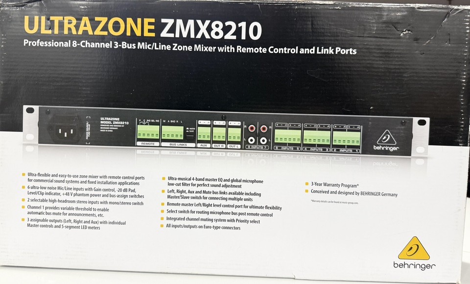 Behringer ZMX 8210 UltraZone Professional 8-Channel 3-Bus Mic/Line ...