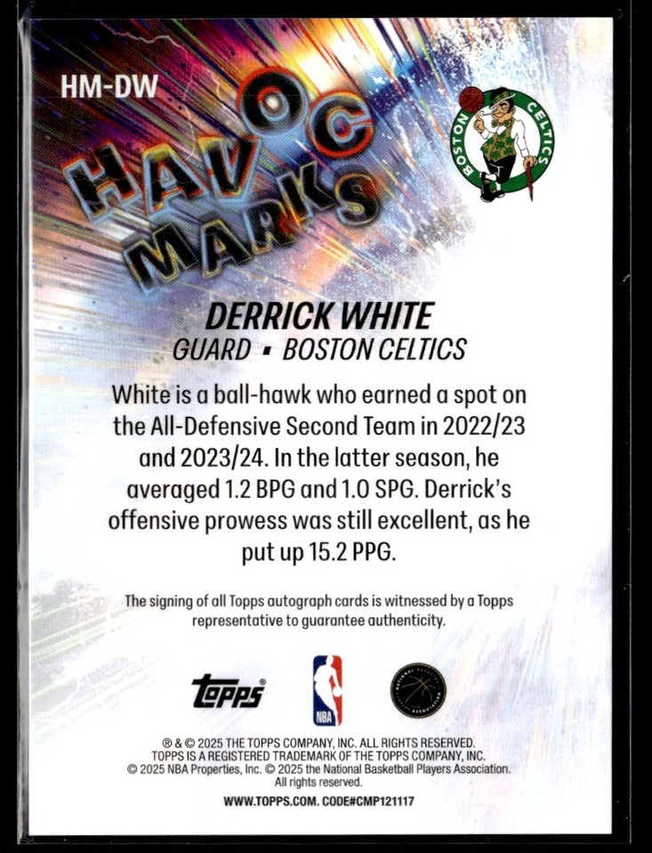 2025-26 Topps Havoc Marks Derrick White Auto Boston Celtics #HM-DW | eBay