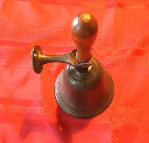 Vintage Antique 10" Cast Iron Wooden Handle School Bell Clapper w/Wall ...