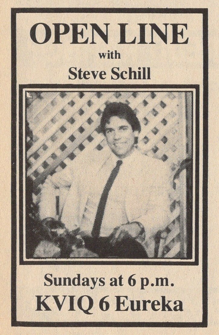 1983 KVIQ TV AD ~ STEVE SCHILL hosts OPEN LINE Eureka,California | eBay