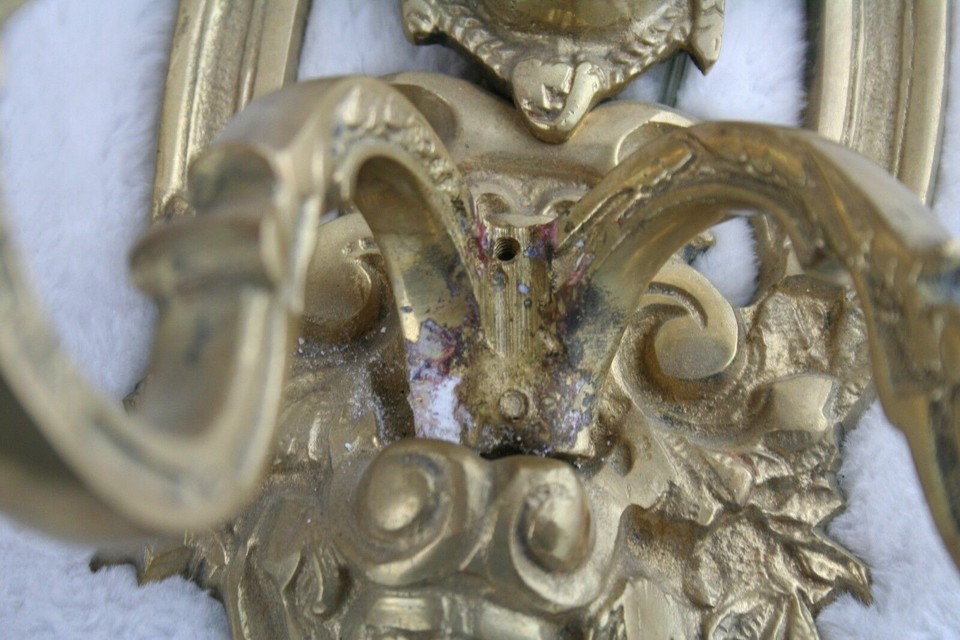 Huge PAIR French antique bronze putti faun satyr 3 arms sconces wall ...