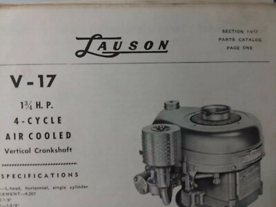 Lauson V-17 Vertical 4-Cycle Gasoline Engine Parts Manual Lawn Mower 1 ...