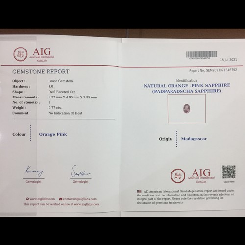 0.77Ct "AIG" CERTIFIED ! GORGEOUS NATURAL PADPARADSCHA SAPPHIRE FROM MADAGASCAR | eBay