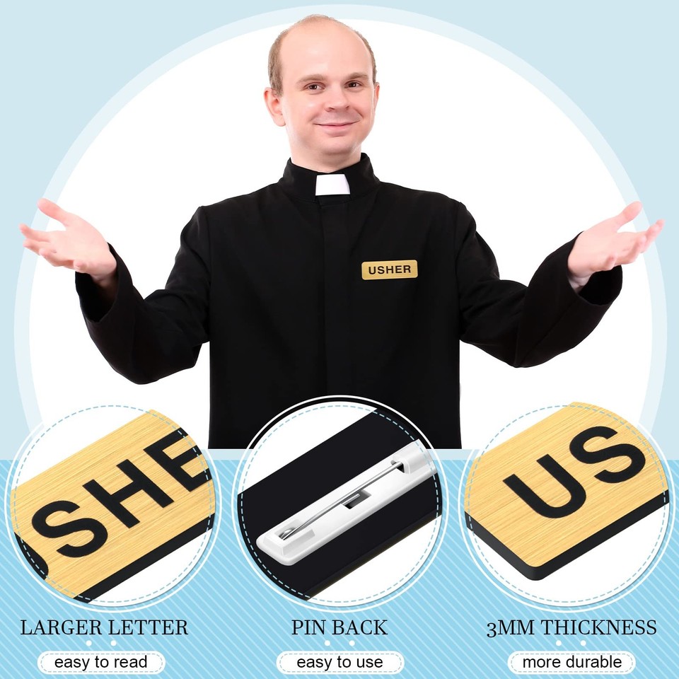 Usher Badges for Church 30 Pack 1x3 inch Acrylic Name Tags with Pins ...