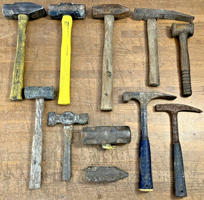Lot of (11) Sledge Hammers, Cross Peen Sledges, Masonry Hammers, Lead ...