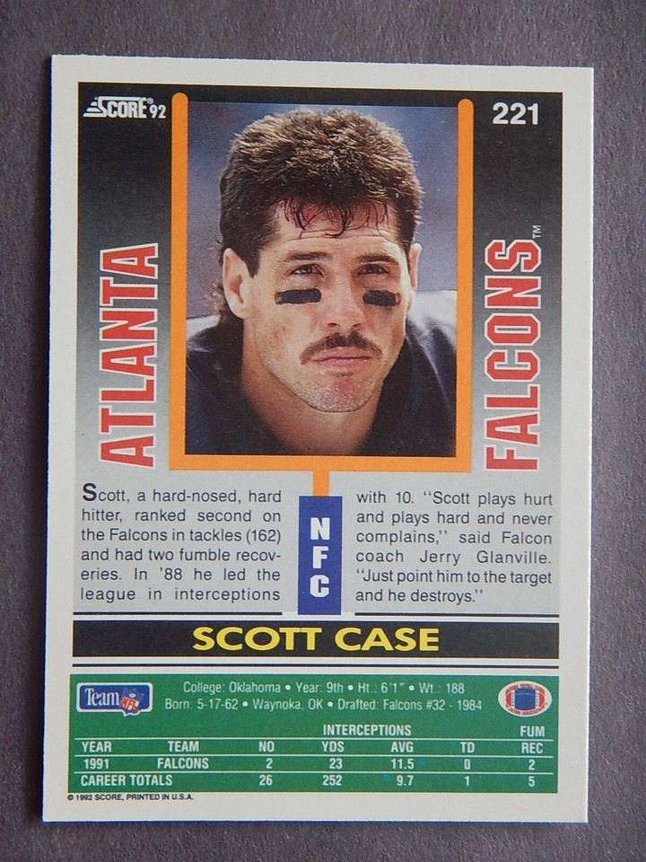 Scott Case #221 Score 1992 Football Card (Atlanta Falcons) VG | eBay