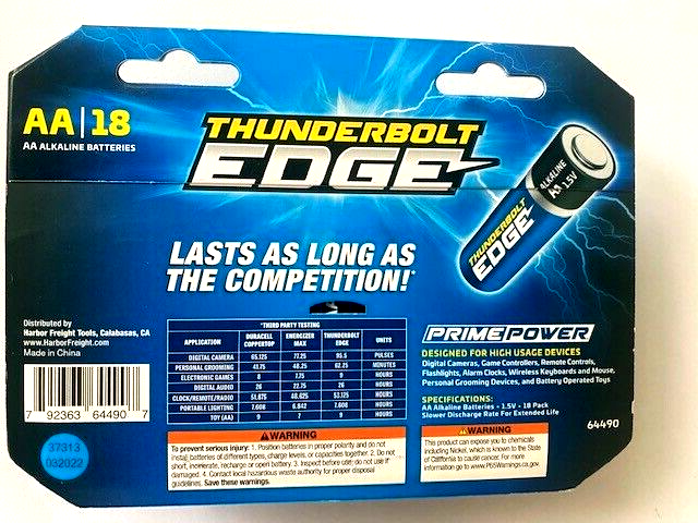 THUNDERBOLT EDGE AA pack of 18 Alkaline Batteries 792363644891 | eBay