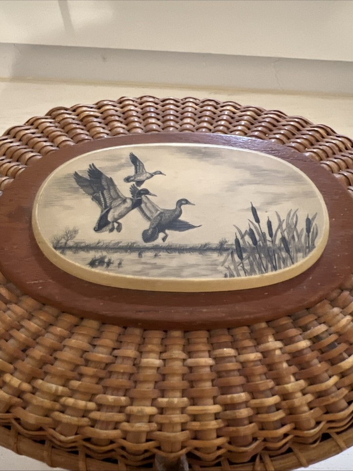 Vintage Faux Scrimshaw Nantucket Ducks Basket Brooks Brothers Old Money ...